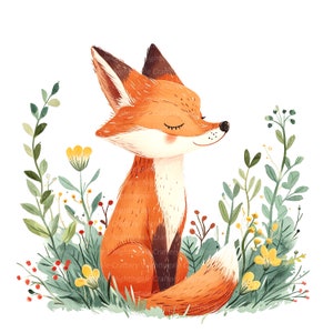 9 Boho Fox Cartoon Clipart Set 2, Cartoon Fox, Printable Watercolor ...