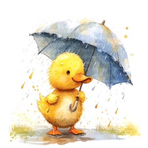 10 Duckling in Rain Clipart, Duckling Rainy, Printable Watercolor ...