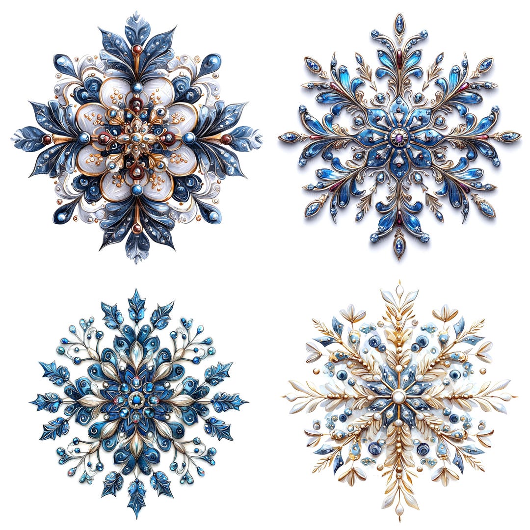 16 Abstract Snowflakes Clipart, Christmas Print, Printable Watercolor ...