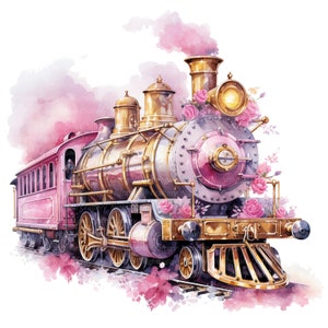 11 Princess Train Clipart, Vintage Steam Train, Printable Watercolor ...