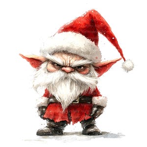8 Christmas Goblin Clipart, Santa Goblin Grumpy, Printable Watercolor ...