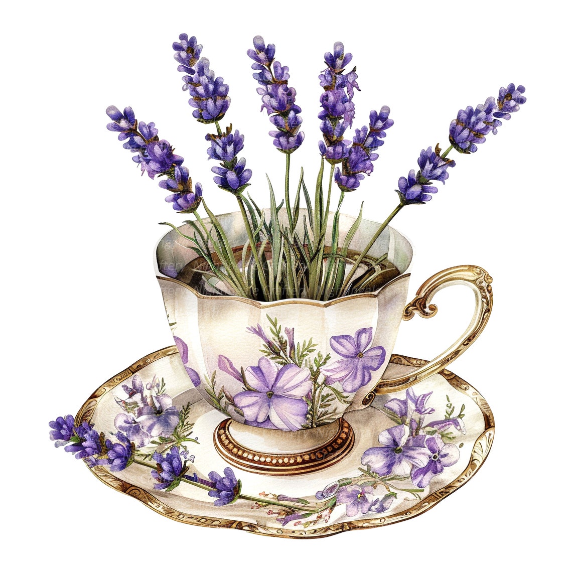 10 Lavender in Tea Cup Clipart, Floral Tea Cup, Printable Watercolor ...