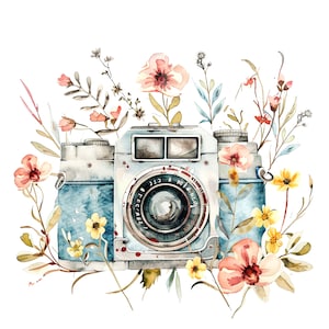 10 Vintage Floral Camera Clipart Set 2, Photo, Printable Watercolor ...