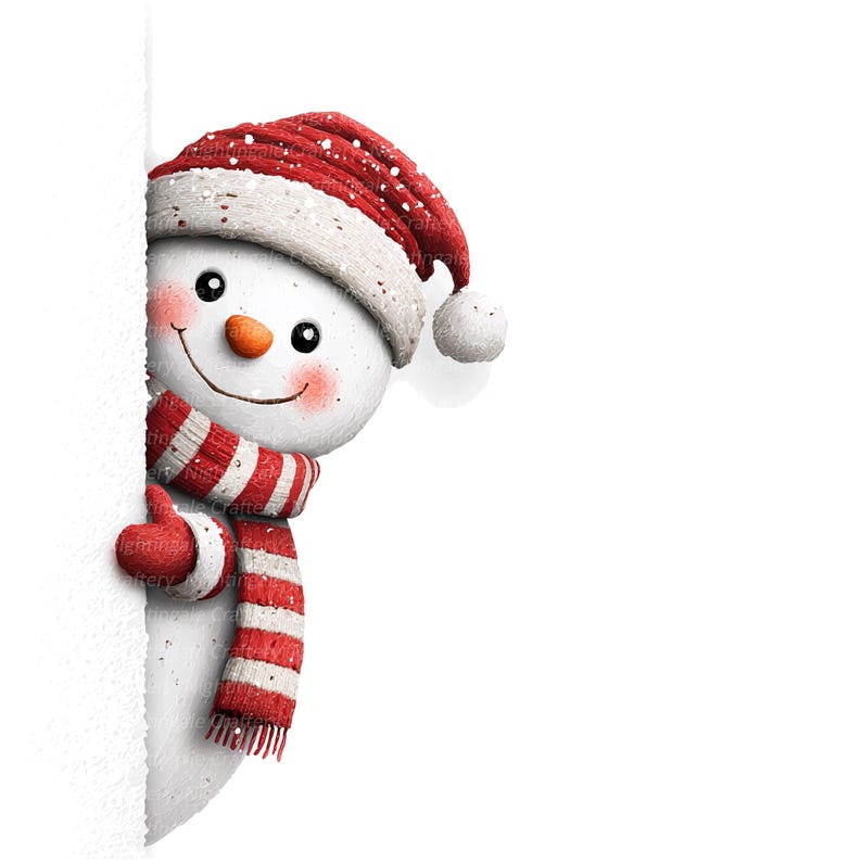 10 Peeking Snowman Clipart, Christmas Clipart, Printable Watercolor ...