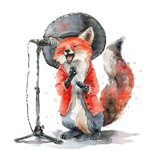 12 Fox Singing Clipart, Fox Clipart, Printable Watercolor Clipart, High ...