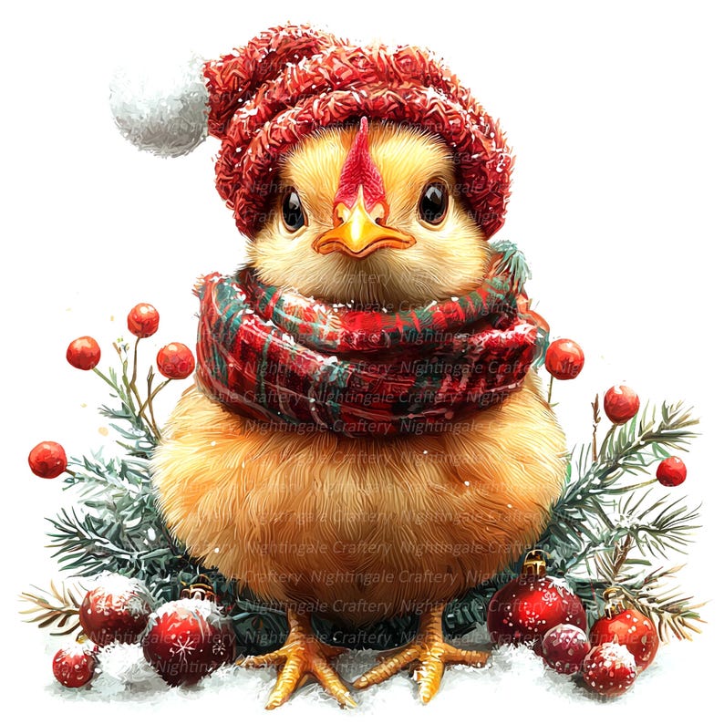 10 Christmas Chick Clipart, Christmas Card, Printable Watercolor ...