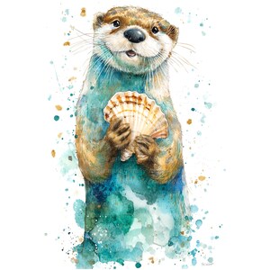 10 Otter Seashell Clipart, Printable Watercolor Clipart, High Quality ...