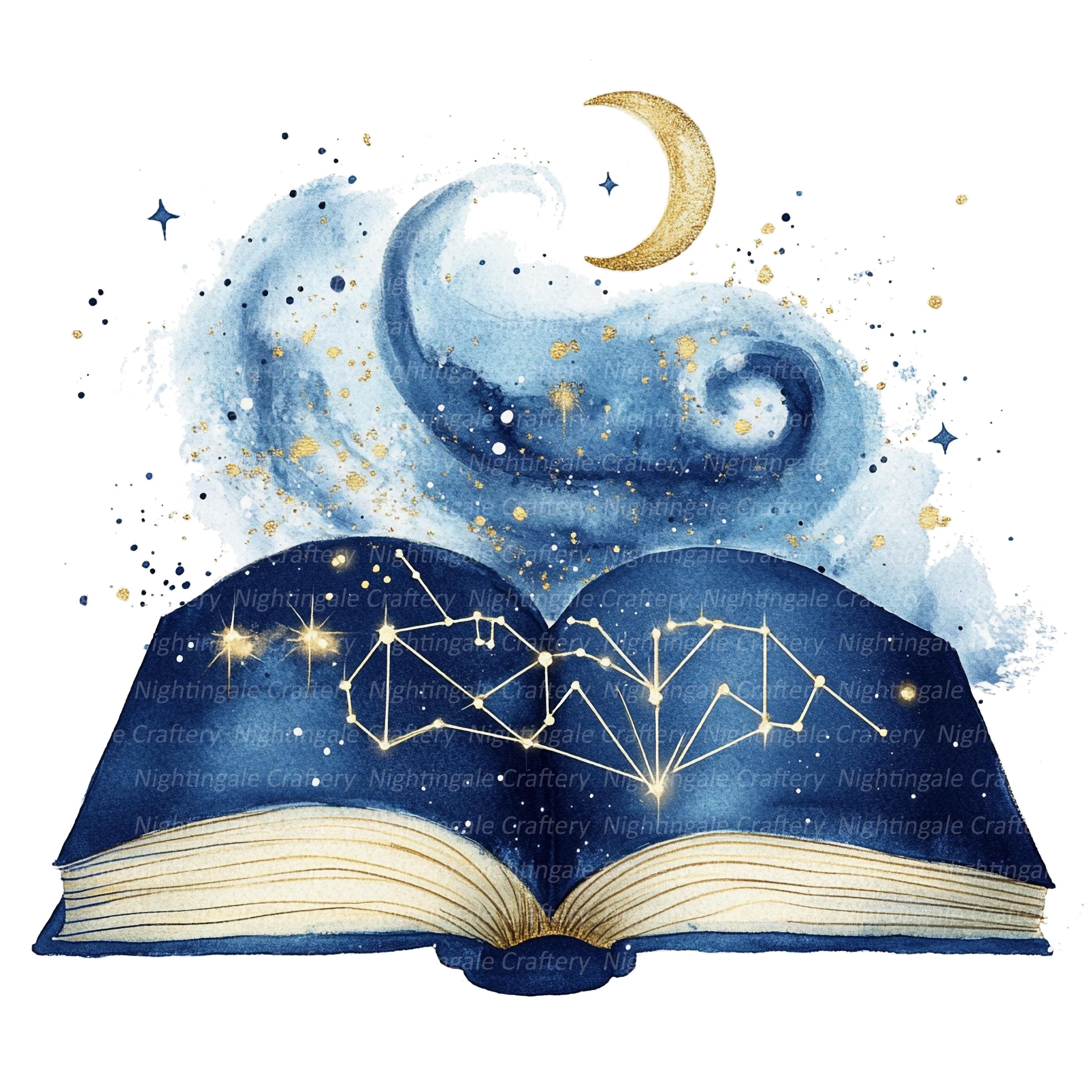 10 Starry Night Storybook, Magical Book Clipart, Printable Watercolor ...