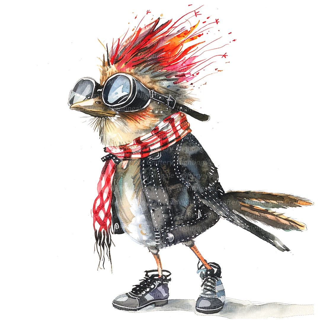 10 Bird Punk Clipart, Whimsical Birds, Printable Watercolor Clipart, 10 ...
