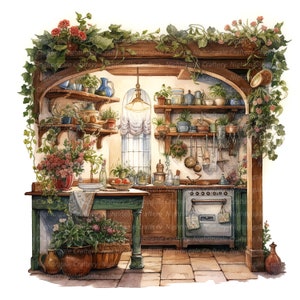 12 Fairy Kitchen Clipart, Printable Watercolor Clipart, 12 High Quality ...