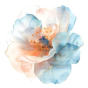 10 Abstract Flowers Clipart, Peach Blue Colors, Flowers Print ...