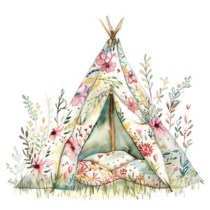 12 Floral Tent Clipart, Boho Tent Clipart, Printable Watercolor Clipart ...