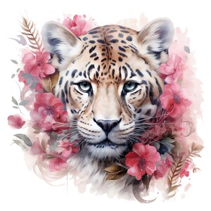 10 Floral Leopard Clipart, Printable Watercolor Clipart, 12 High ...