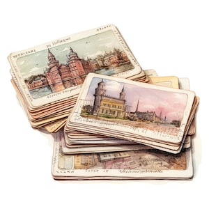 10 Stack of Postcards Clipart, Vintage Postcard, Printable Watercolor ...