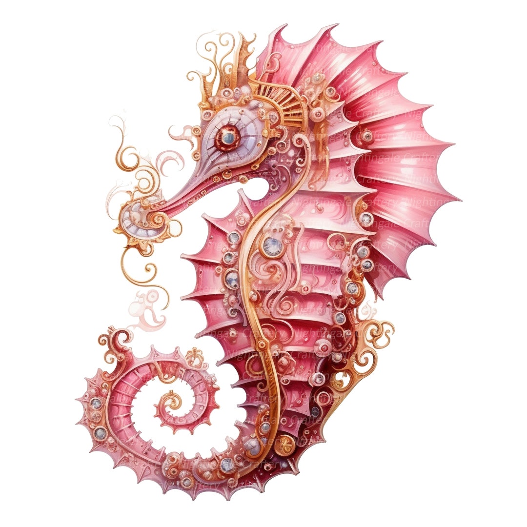 8 Steampunk Seahorse Clipart, Printable Watercolor Clipart, High ...
