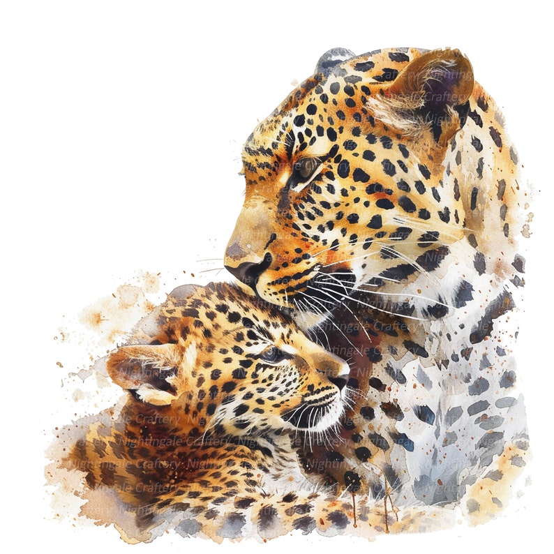 9 Leopard and Baby Leopard Clipart, Printable Watercolor Clipart, High ...