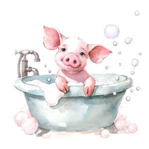 10 Piglet in Bathtub Clipart, Piglet Washing, Printable Watercolor ...