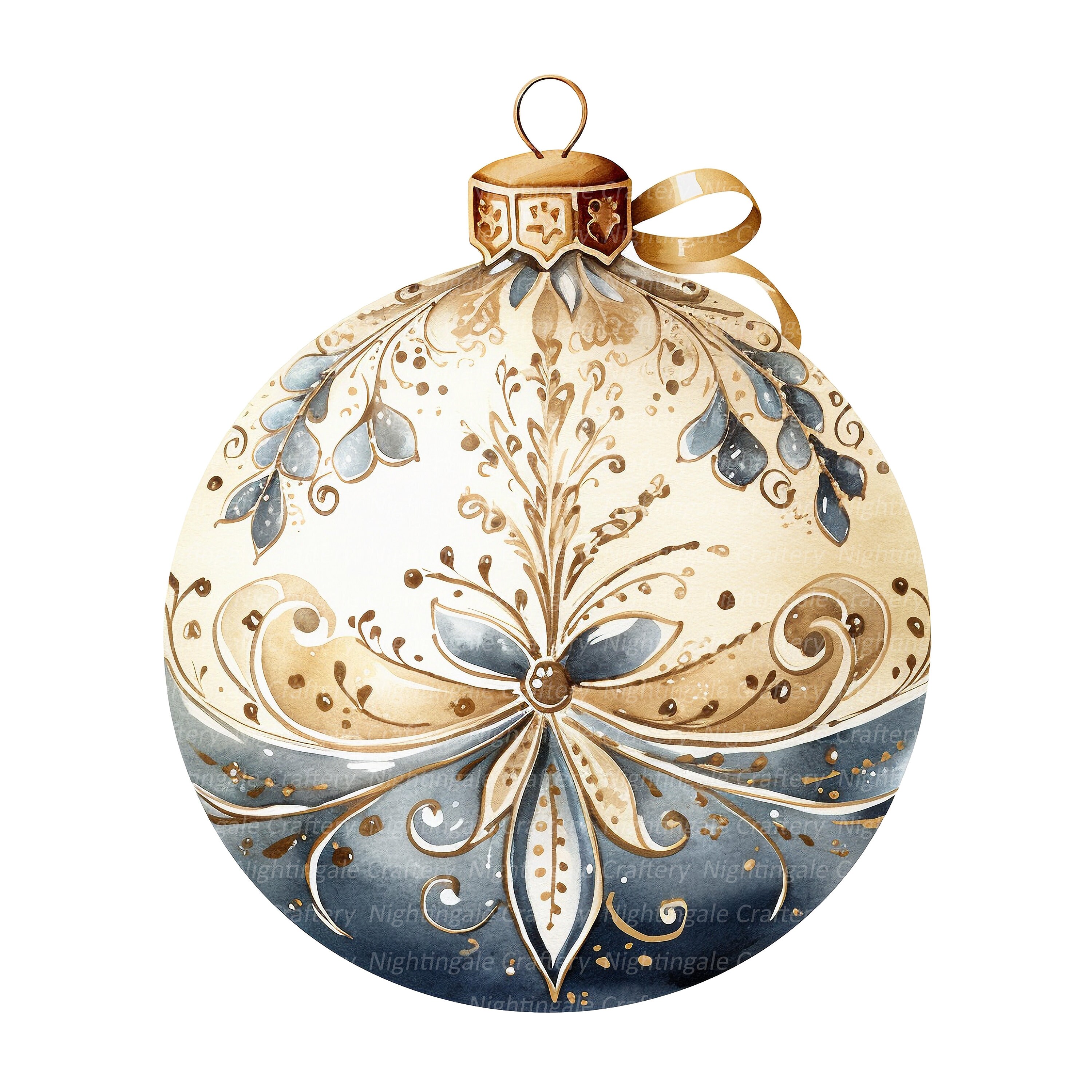 10 Golden Vintage Bauble Clipart, Printable Watercolor Clipart, High ...