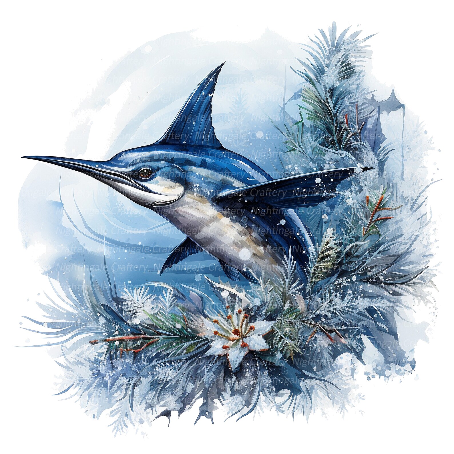 8 Swordfish Clipart, Watercolor Swordfish, Printable Watercolor Clipart ...