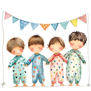 10 Pajama Party Clipart, Kids Slumber Party, Printable Watercolor ...