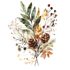 11 Christmas Decor, Boho Christmas Card, Printable Watercolor Clipart ...