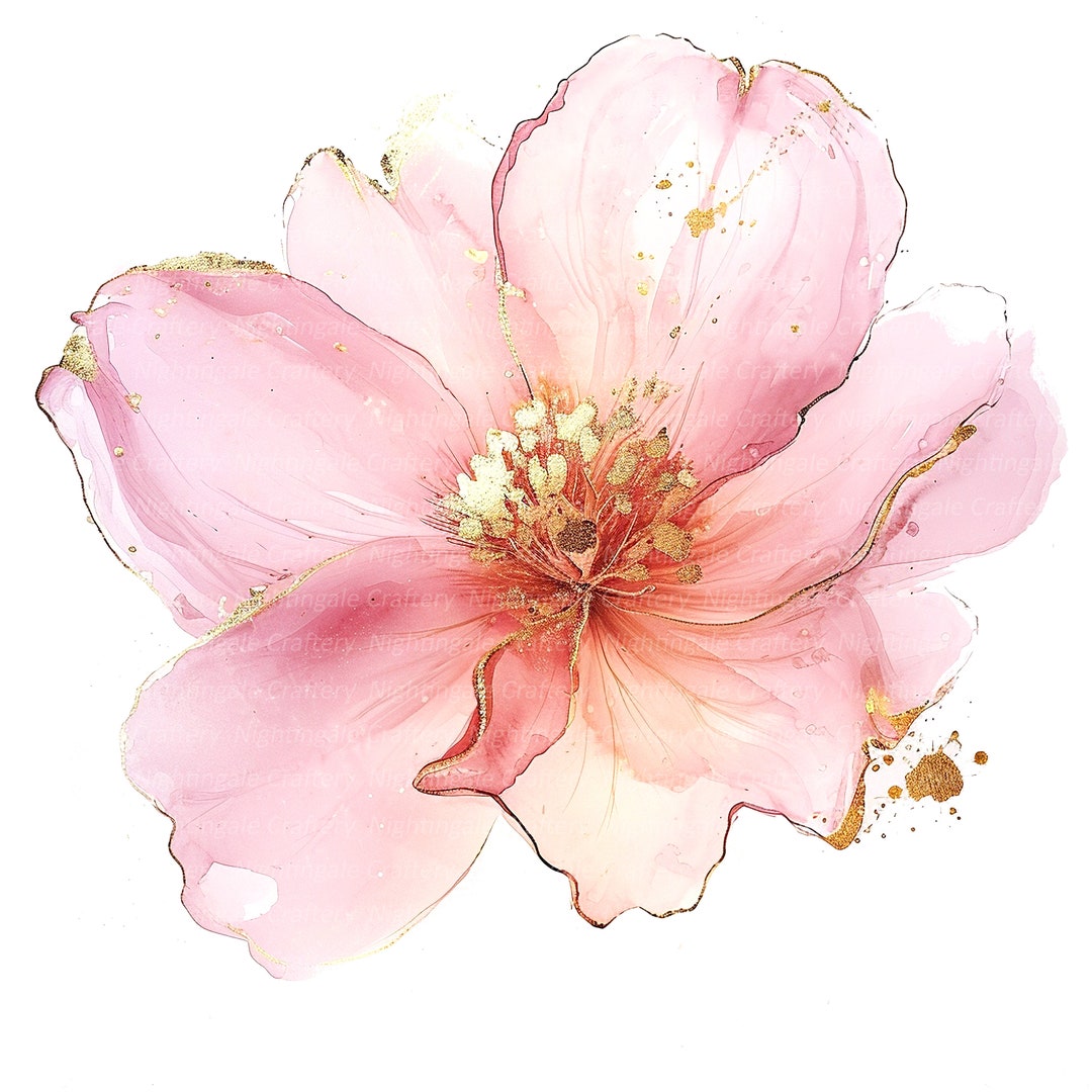 12 Abstract Flowers Clipart, Pink Gold Flower, Flowers Print, Printable ...