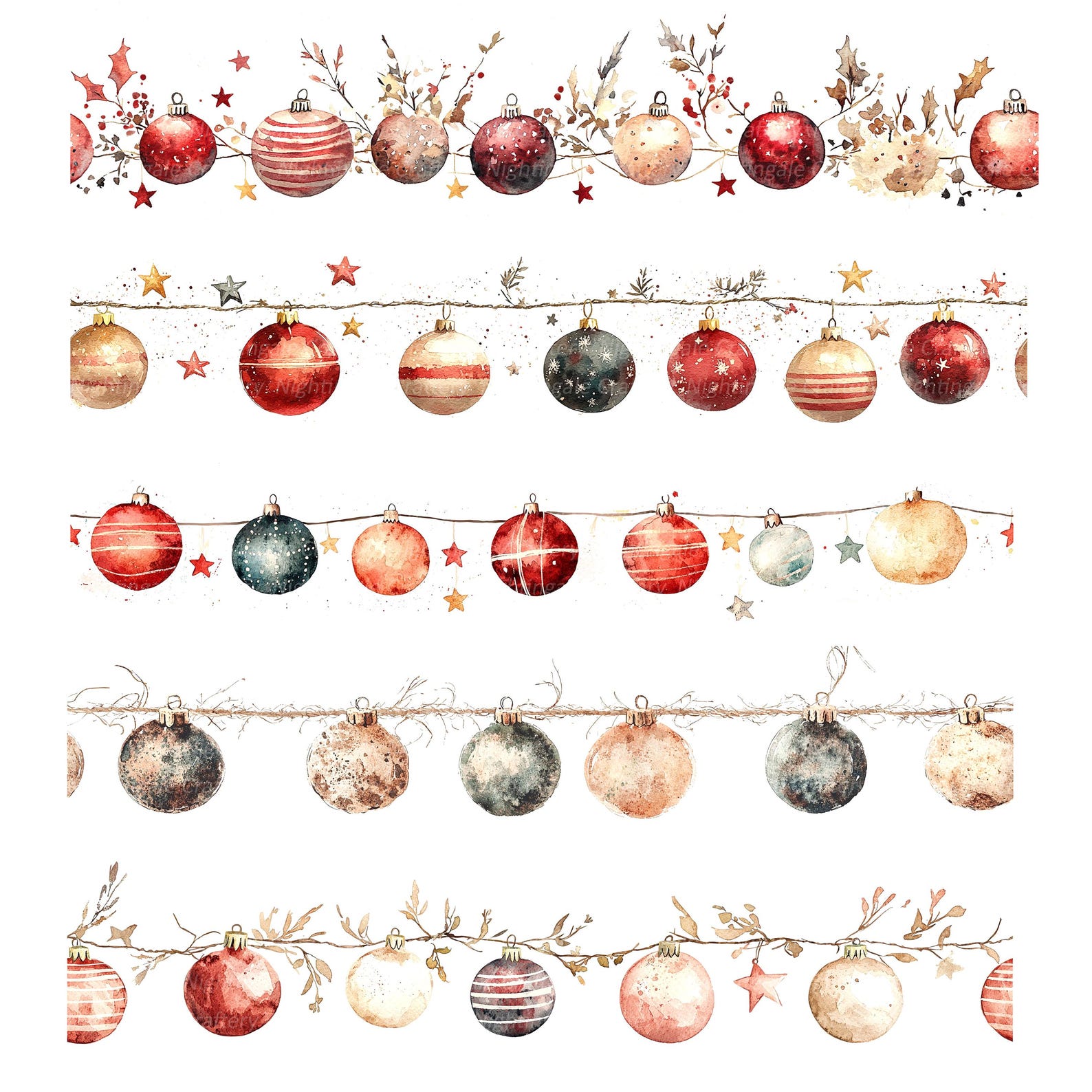 28 Christmas Vintage Garland Clipart, Seamless Border, Printable ...