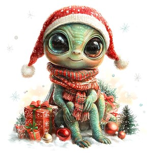 12 Christmas Alien Clipart, Aliens Clipart, Printable Watercolor ...