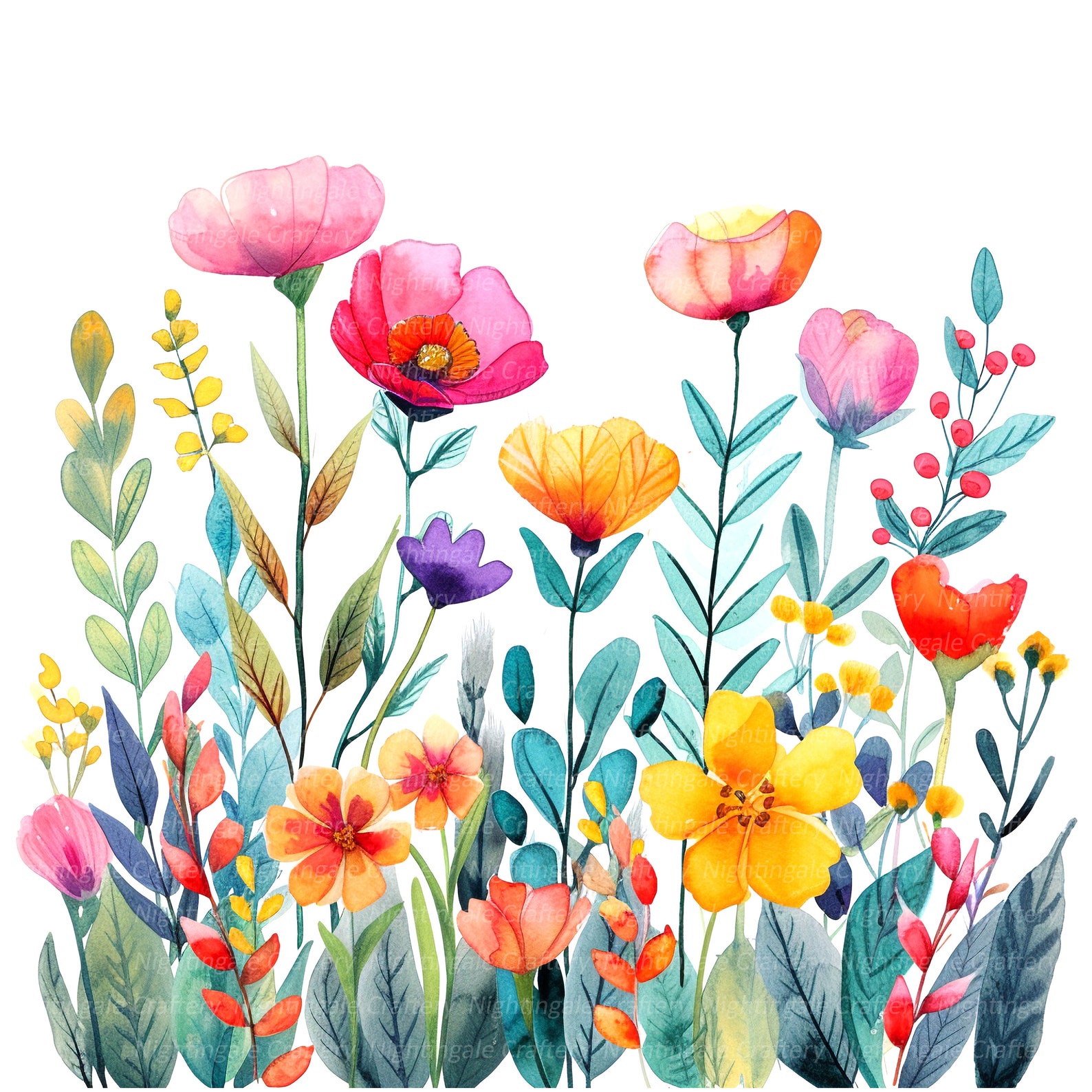 12 Spring Flowers Flowerbed Clipart, Florals, Printable Watercolor ...