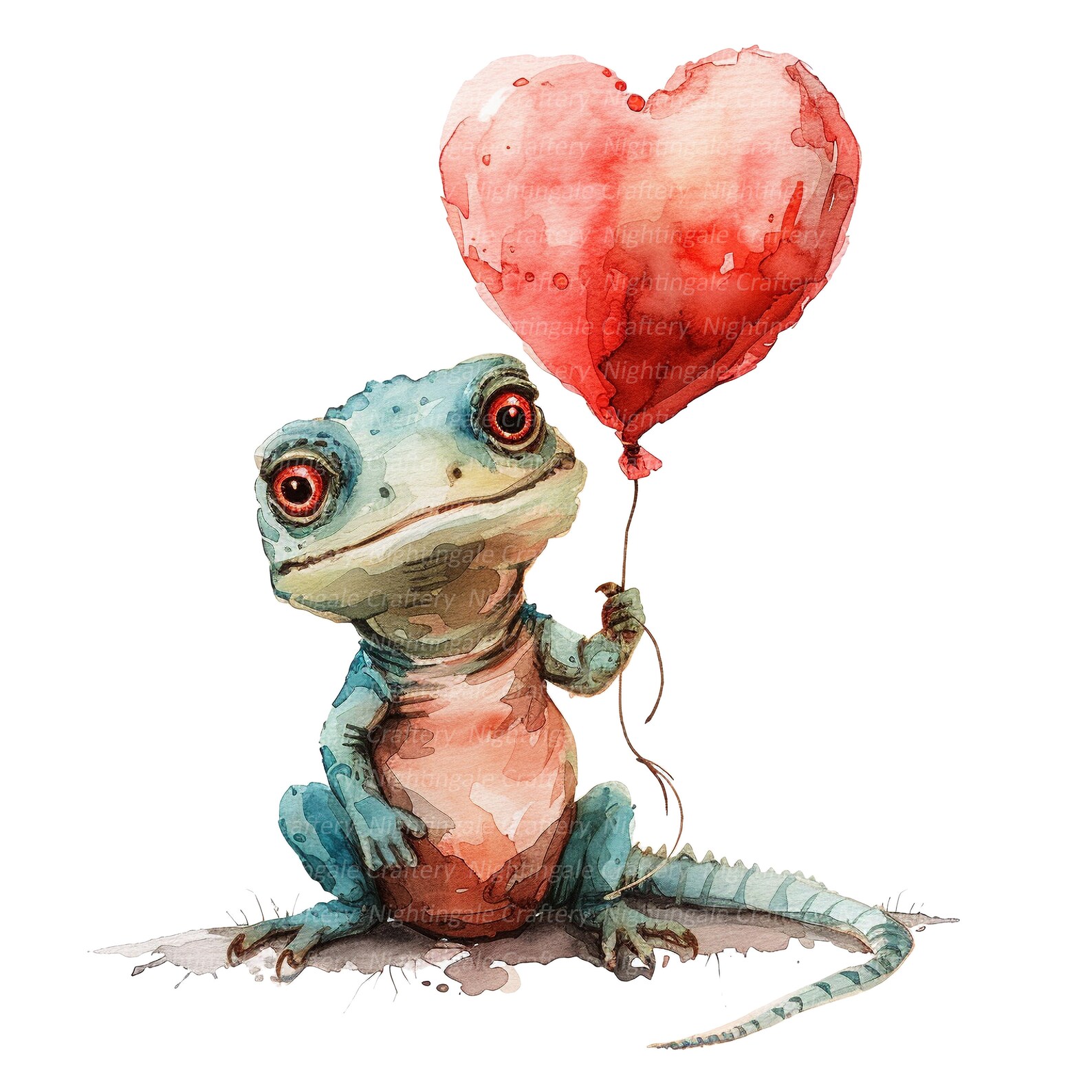 11 Lizard Balloon Clipart, Valentine Card, Printable Watercolor Clipart ...