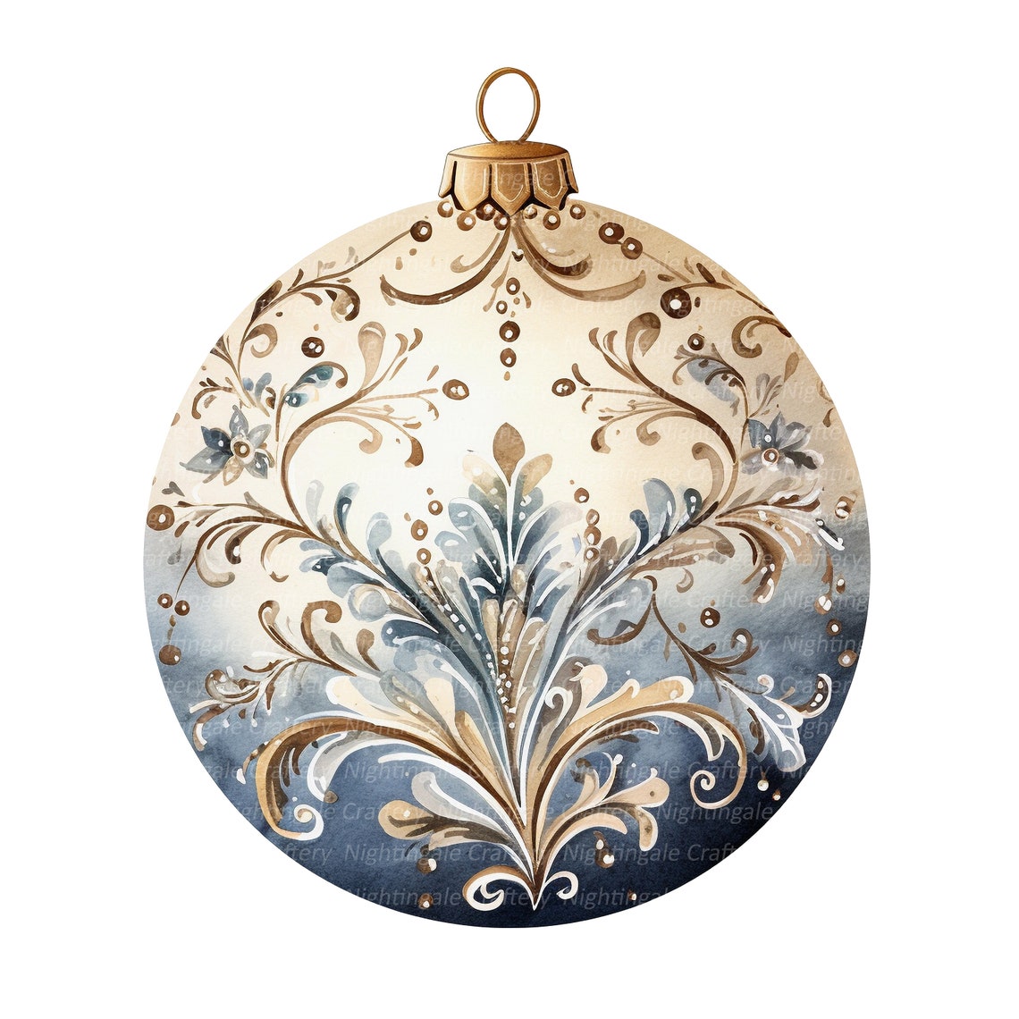 10 Golden Vintage Bauble Clipart, Printable Watercolor Clipart, High ...