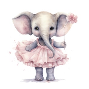 8 Elephant Ballerina Clipart, Elephant Baby, Printable Watercolor ...