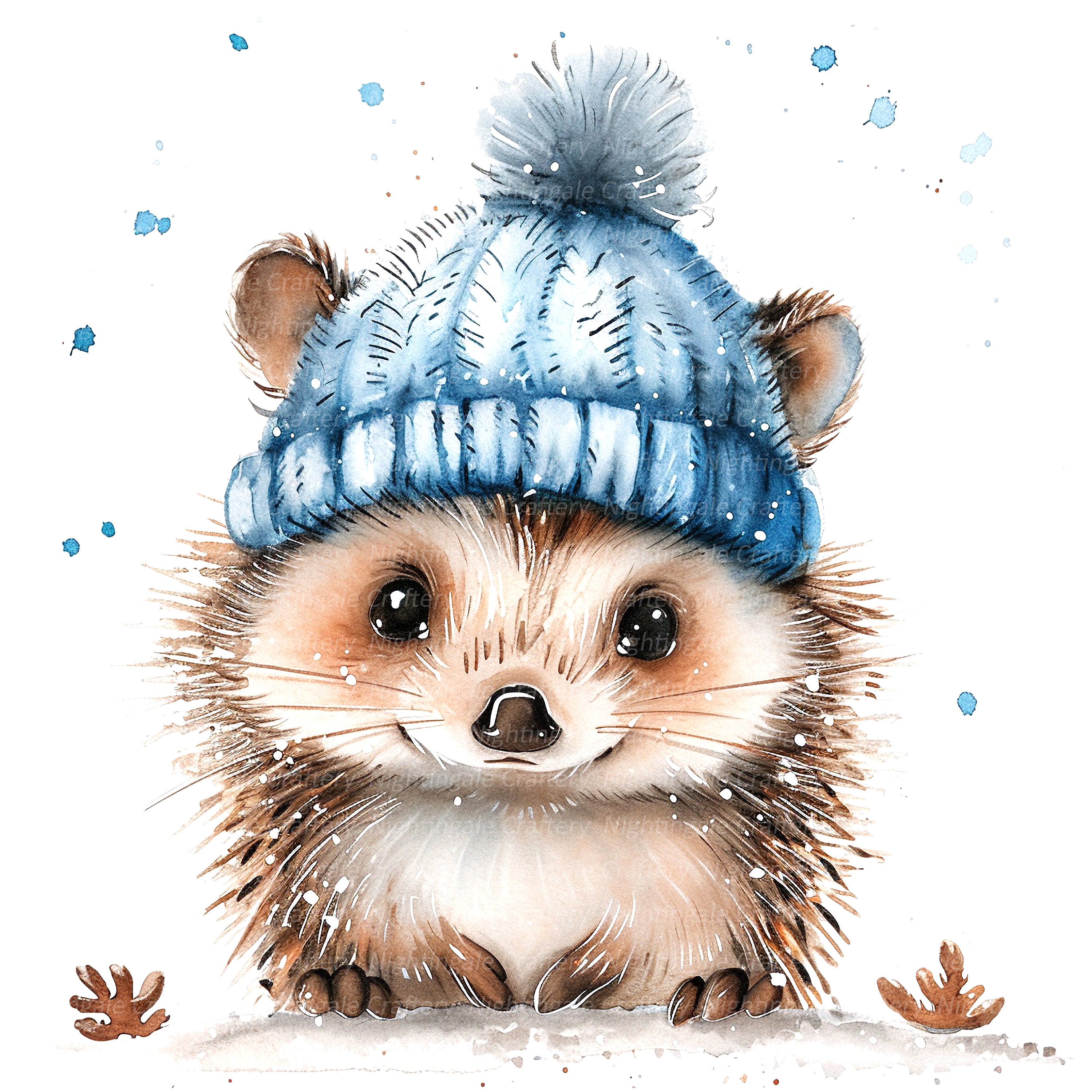 10 Hedgehog Winter Clipart, Hedgehog Bobble Hat, Printable Watercolor ...
