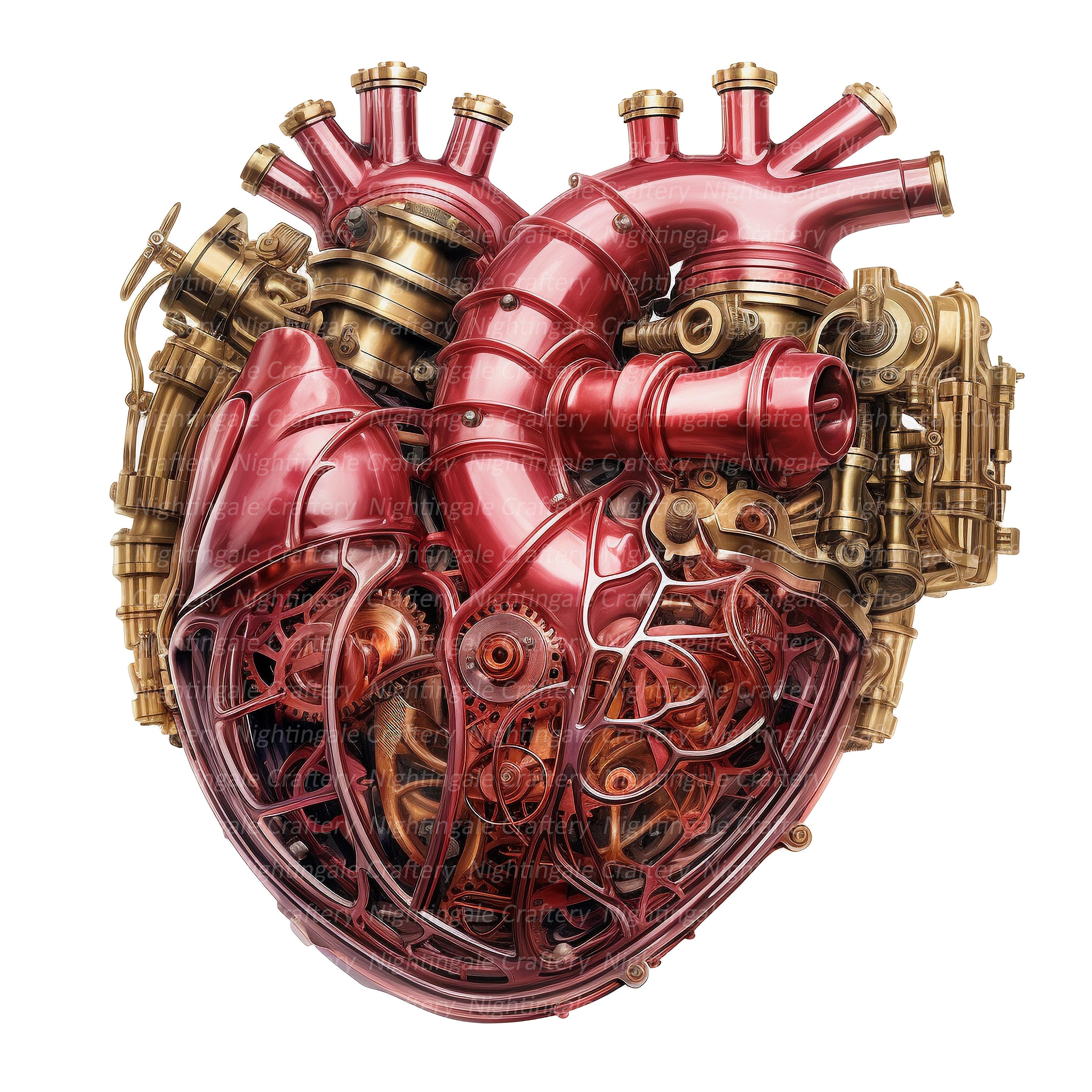 12 Artifical Human Heart Clipart, Steampunk, Printable Watercolor ...