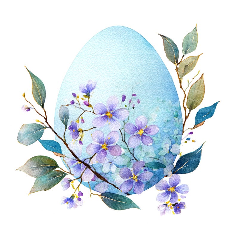 9 Floral Easter Egg Clipart, Spring Flowers, Printable Watercolor ...