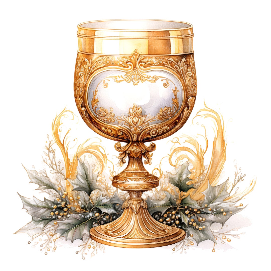 9 Golden Trophy Clipart, Holy Grail Cup, Printable Watercolor Clipart ...