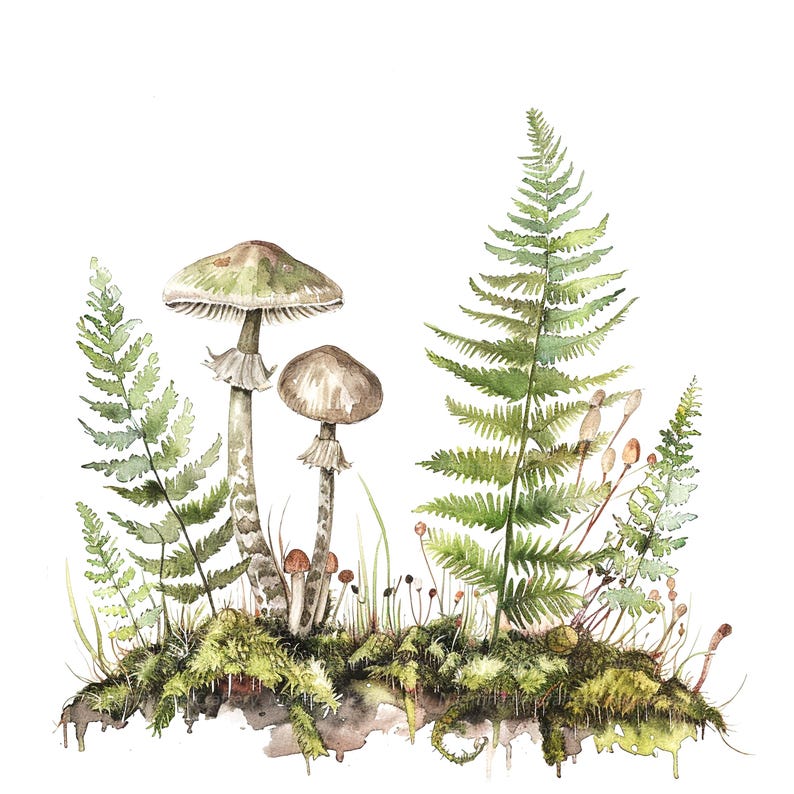 10 Botanical Ferns Clipart, Fern Moss Decor, Printable Watercolor ...