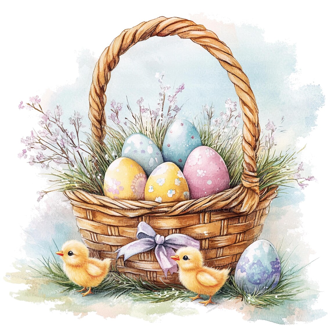 11 Easter Basket Clipart, Easter Chicks Clipart, Printable Watercolor ...