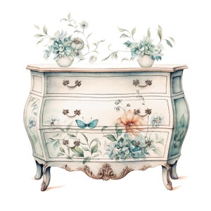 10 Vintage Floral Commode Clipart, Shabby Chic, Printable Watercolor ...
