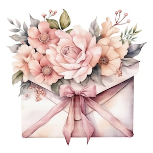 10 Vintage Floral Envelope Clipart, Shabby Chic, Printable Watercolor ...