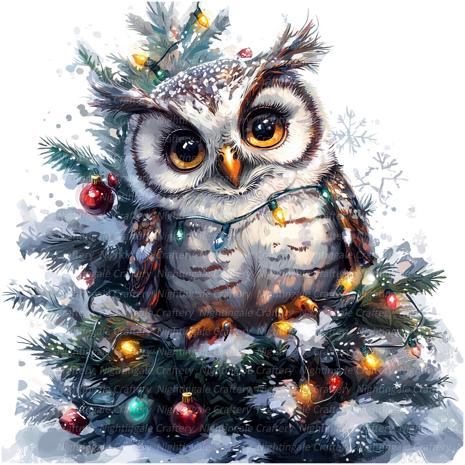 11 Christmas Owl Clipart, Christmas Card, Printable Watercolor Clipart ...