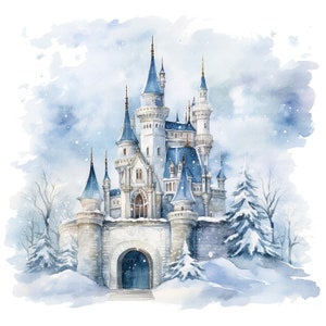 10 Winter Castle Clipart, Winter Palace, Printable Watercolor Clipart ...