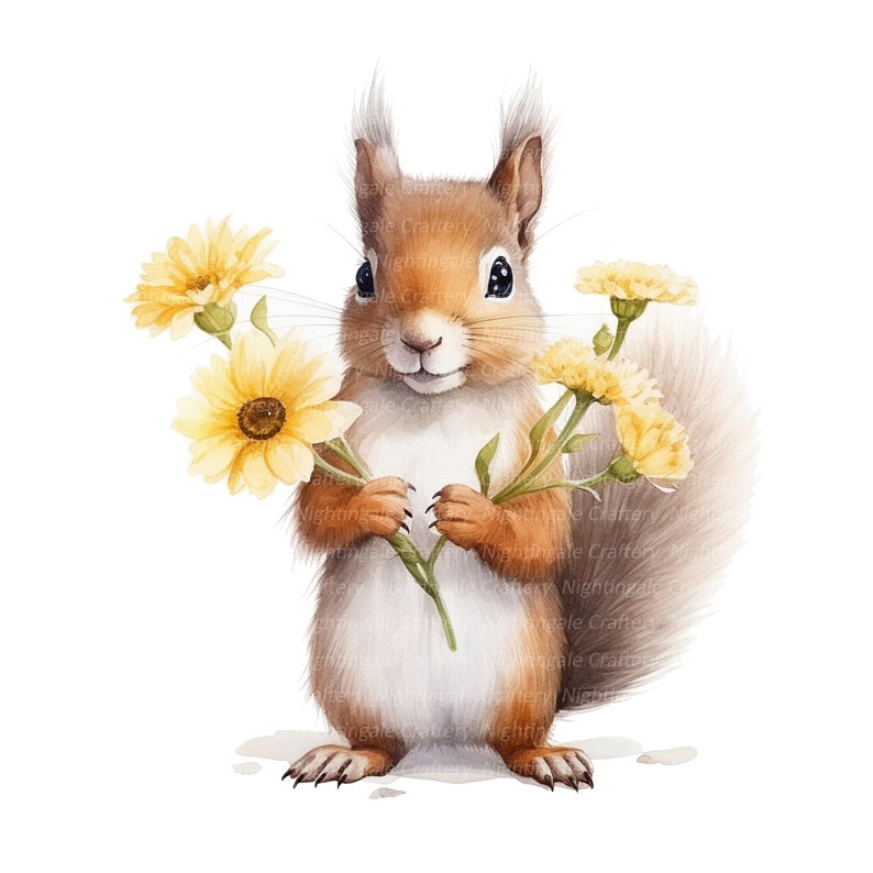 10 Squirrel With Flowers Clipart Cute Squirrel Printable - Etsy