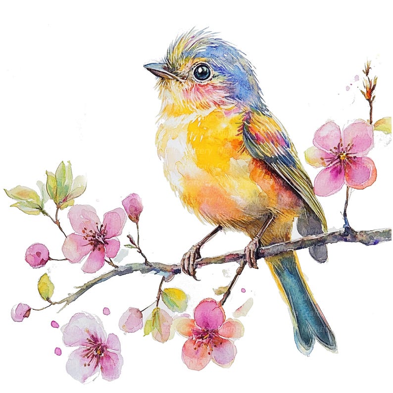 10 Floral Bird Clipart, Spring Birds Clipart, Printable Watercolor ...