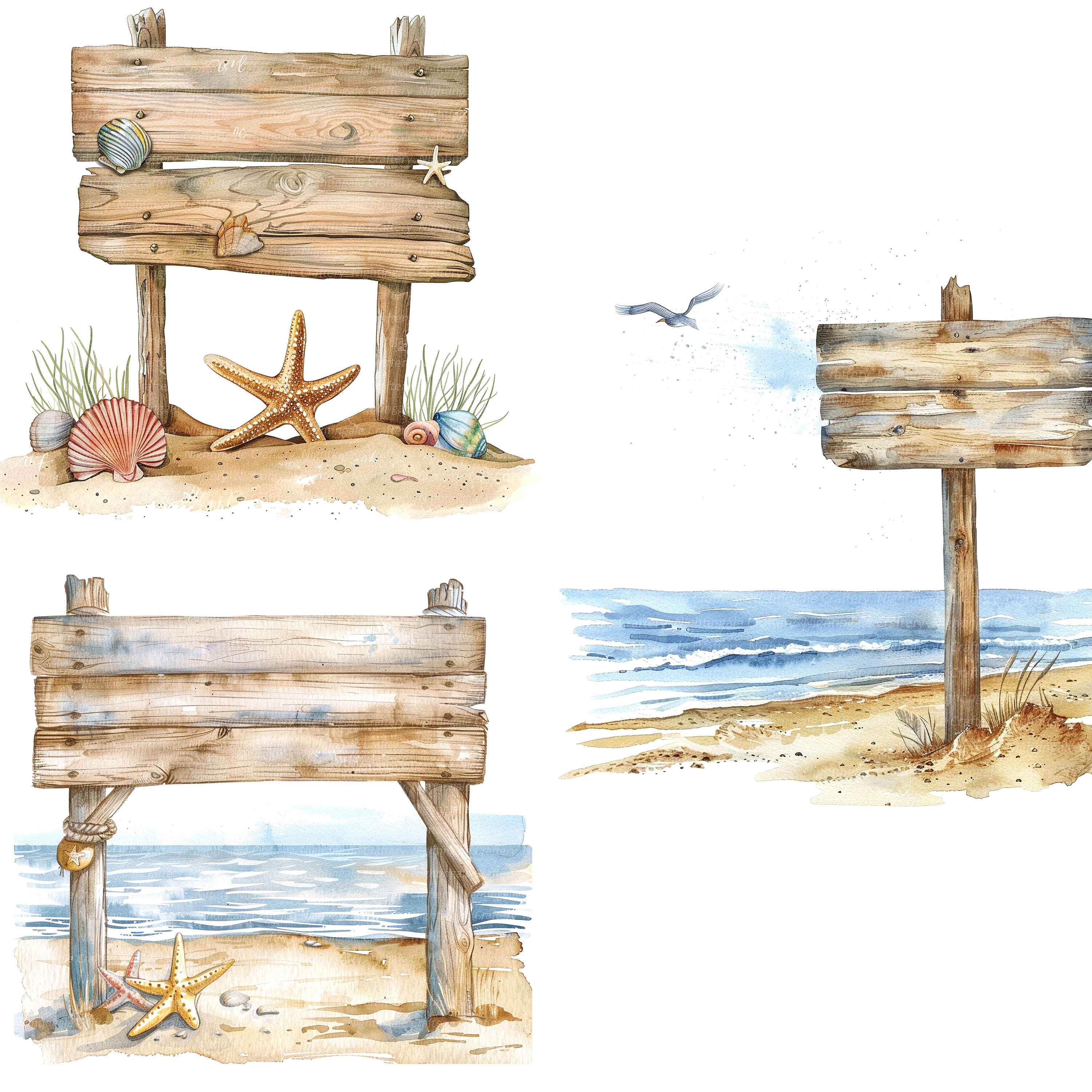 14 Wooden Sign Clipart, Beach Sign, Nautical, Printable Watercolor ...