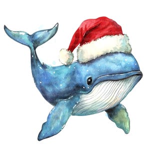 8 Cartoon Whale Clipart, Christmas Whale Illustration, Printable ...