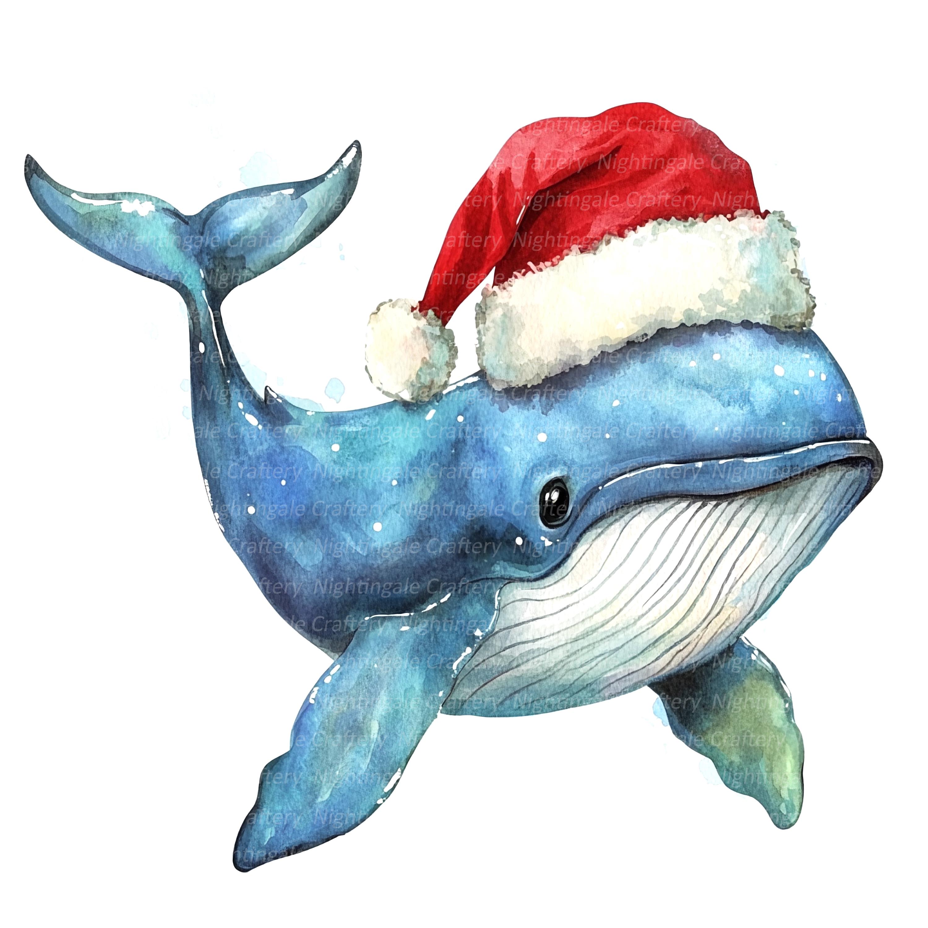 8 Cartoon Whale Clipart, Christmas Whale Illustration, Printable ...