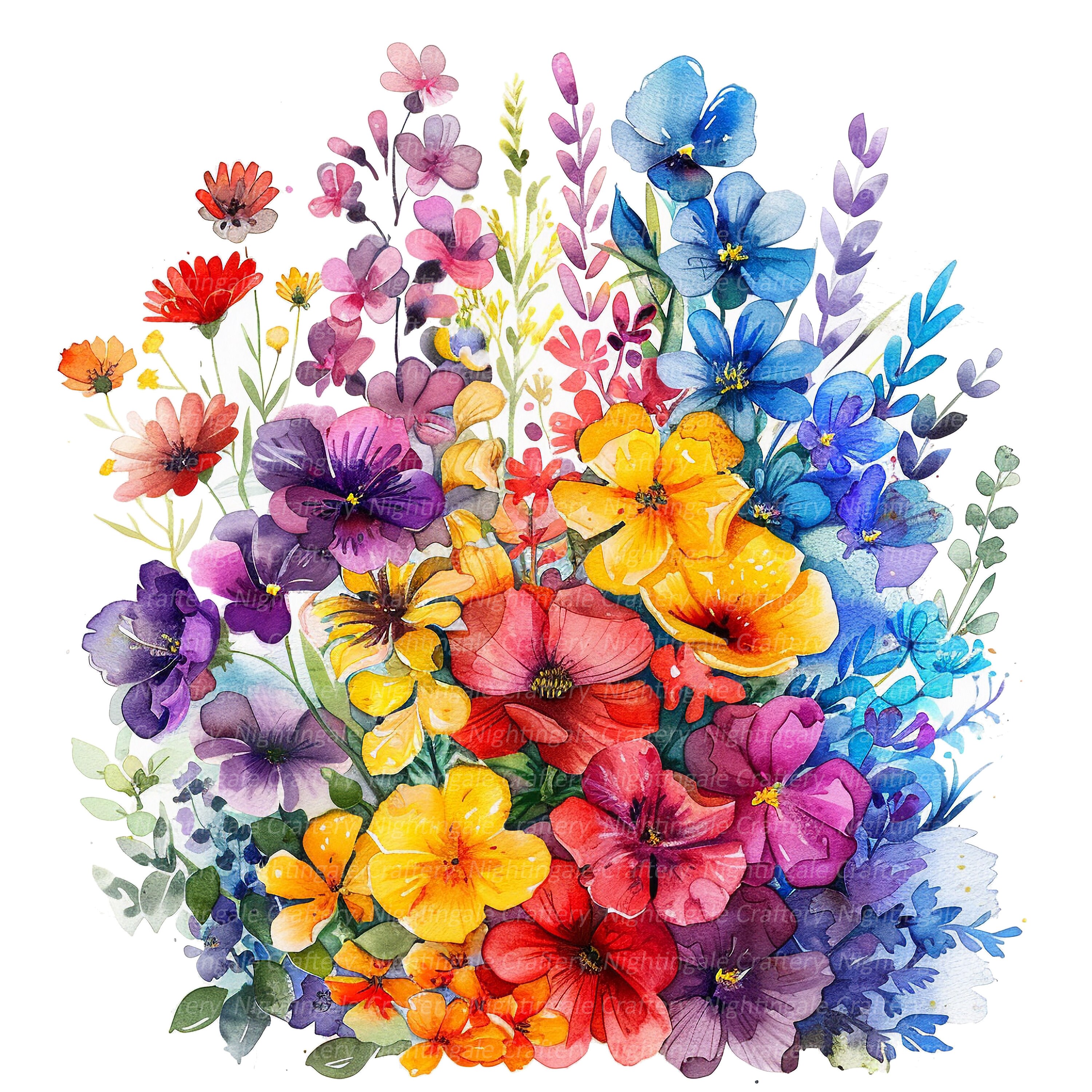 12 Floral Rainbow Clipart, Floral Wreath, Rainbow Clipart, Printable ...