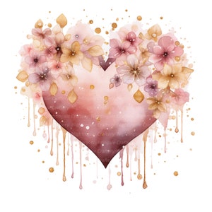 14 Pink Gold Hearts Clipart, Floral Heart Clipart, Digital Clipart ...