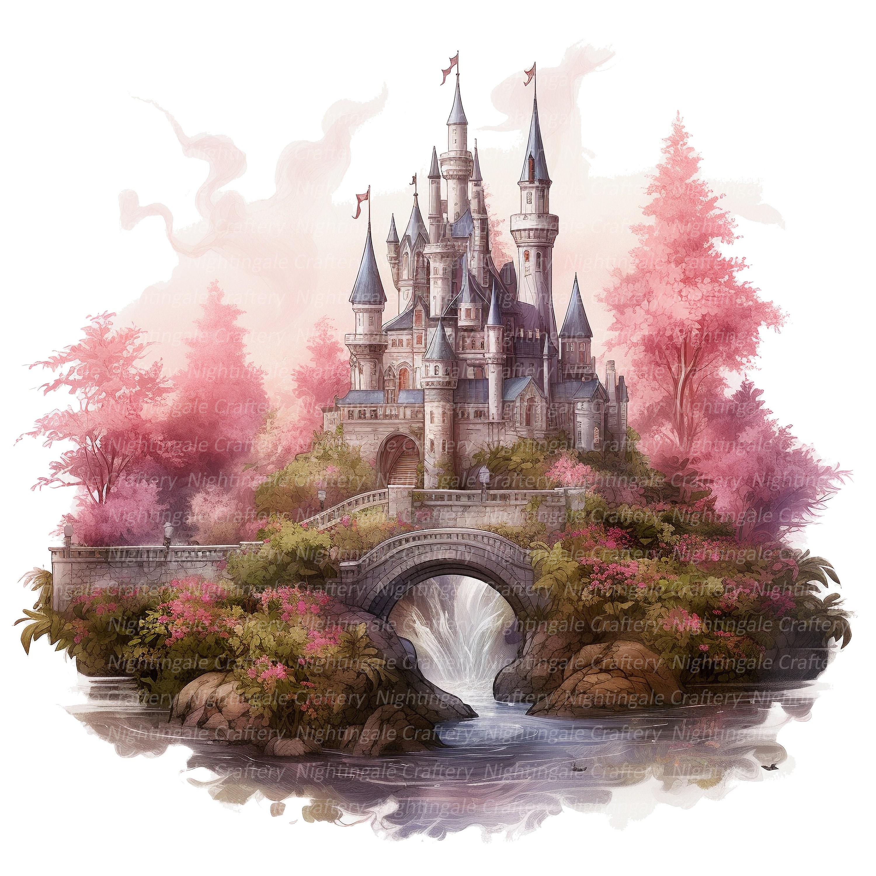20 Princess Castle Set 2 Clipart, Printable Watercolor Clipart, High ...